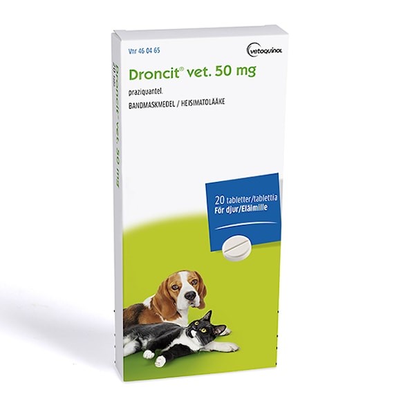 Droncit vet. tablett för hund och katt 50 mg 20 st | Vetapotek