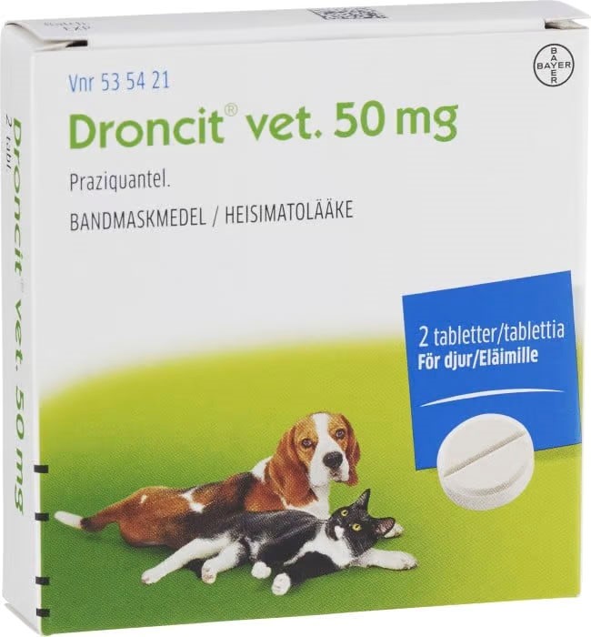 Droncit vet. tablett för hund och katt 50 mg 2 st | Vetapotek